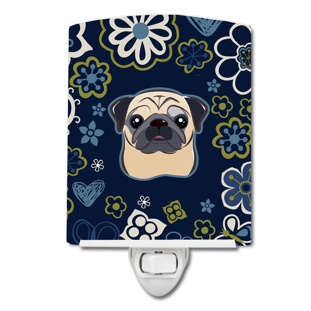 Blue Flowers Fawn Pug Ceramic Night Light - Walmart.com