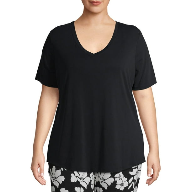 Terra And Sky Terra And Sky Womens Plus Size Sandwash Short Sleeve V