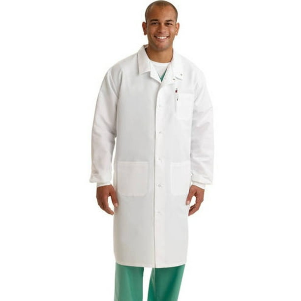 Unisex Knit Cuff Knee Length Lab Coat with Snaps - Walmart.com
