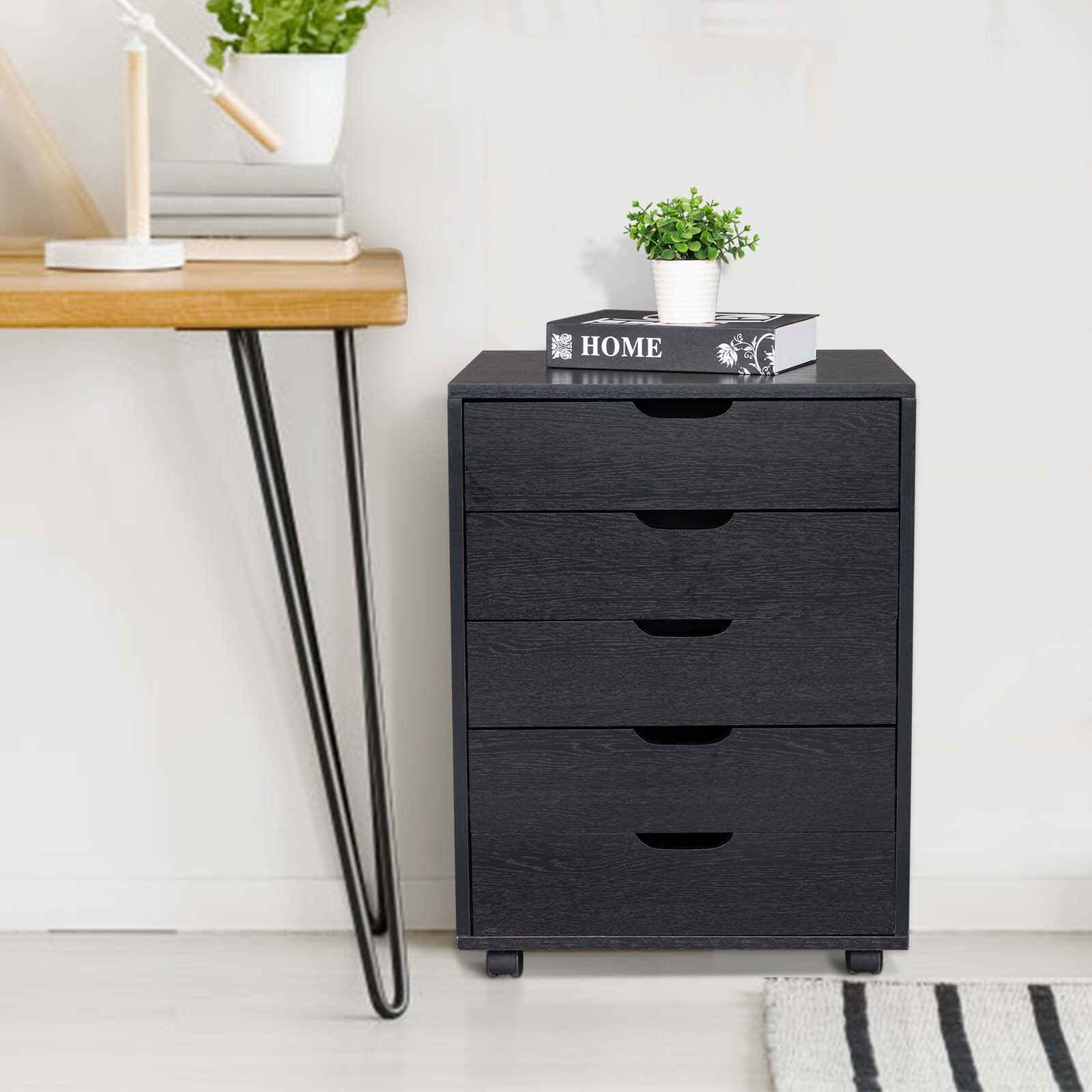 Hassch 5-Drawers Mobile Wooden File Storage Cabinet with Wheels for ...