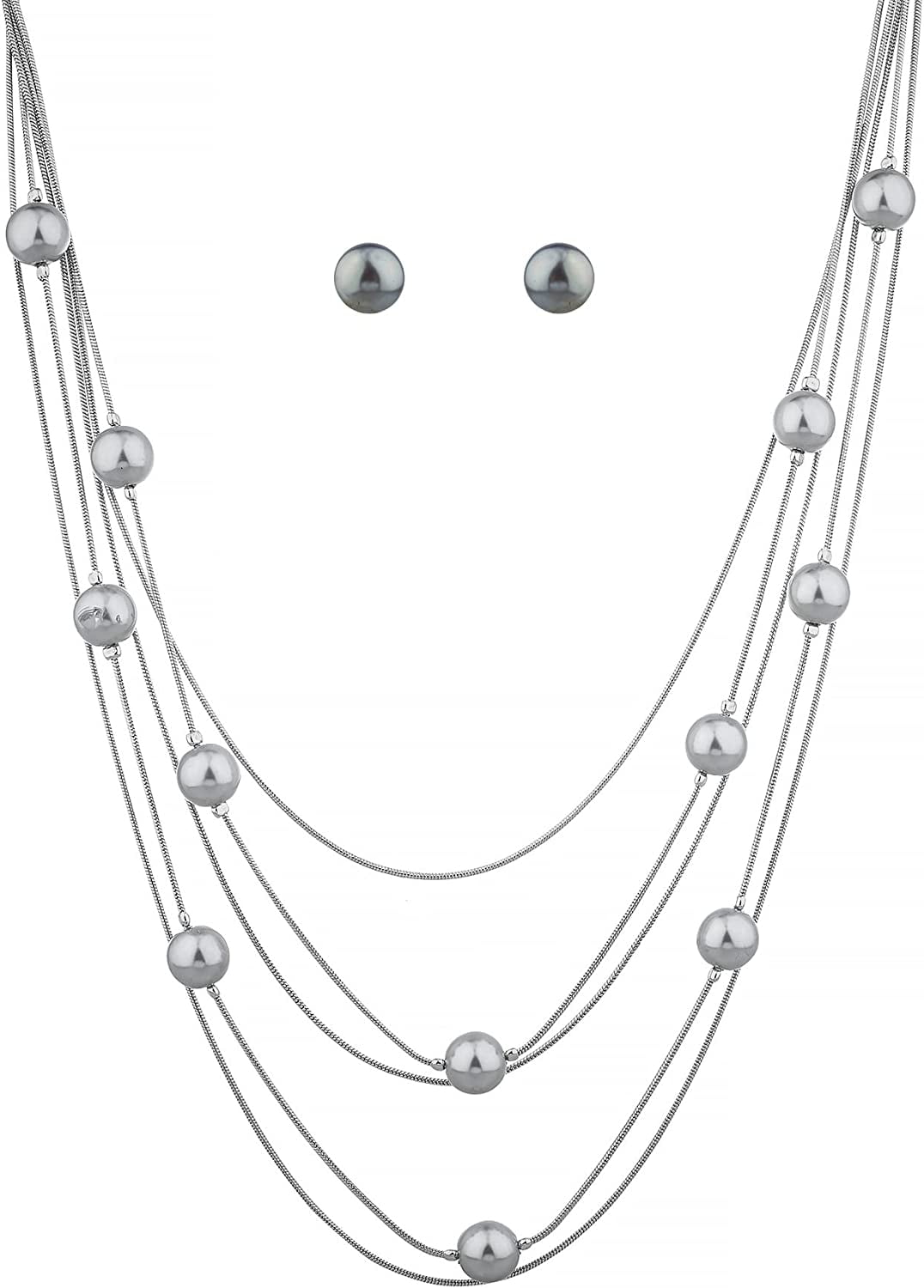 HANRU Miller Pearls Multi-strand Long Necklace Set with Pearl Earrings ...