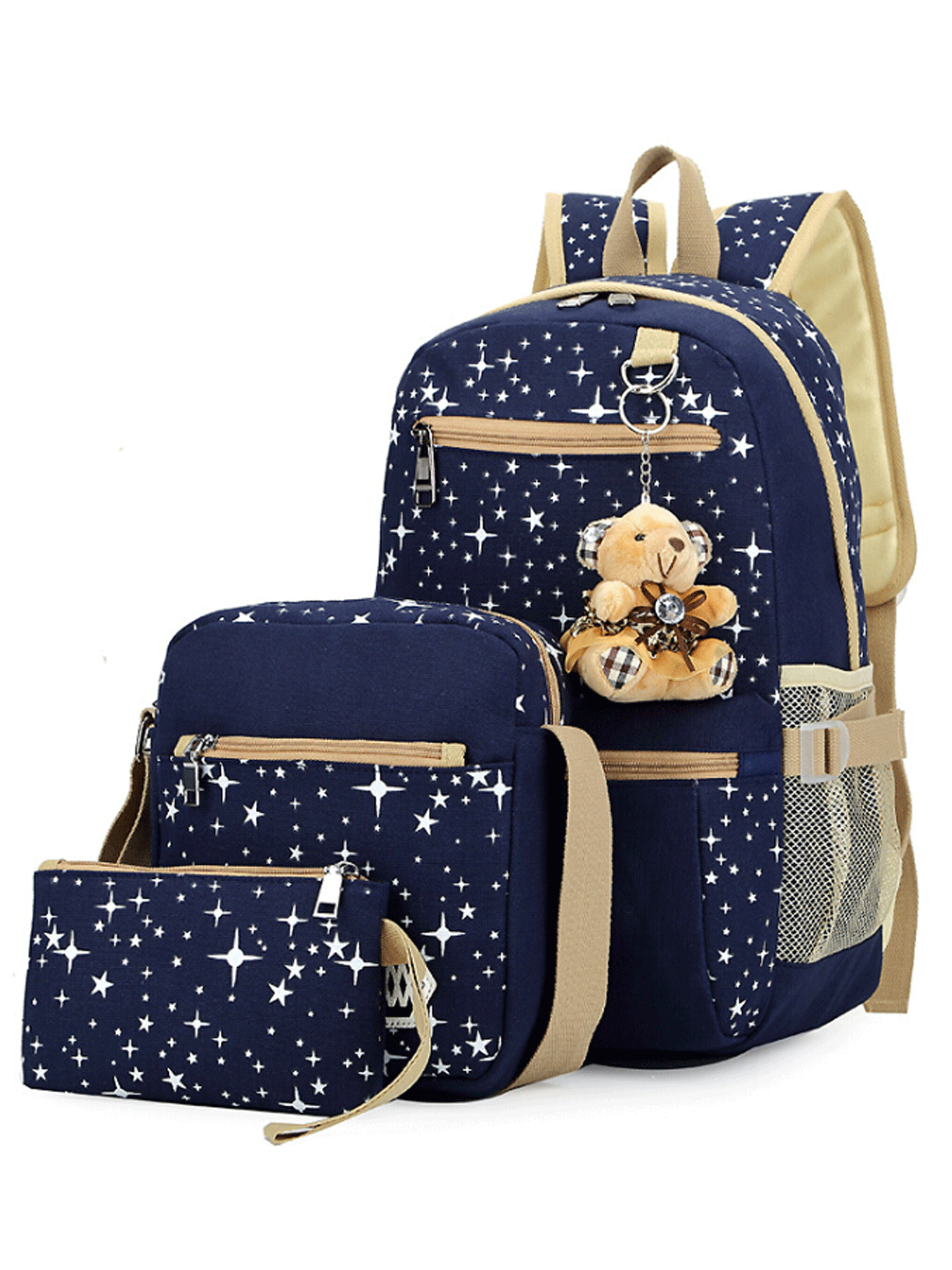 Anyprize 3Pcs Sets Black Canvas School Backpacks For Girls Large Anyprize 3Pcs Sets Black Canvas School Backpacks For Girls Large