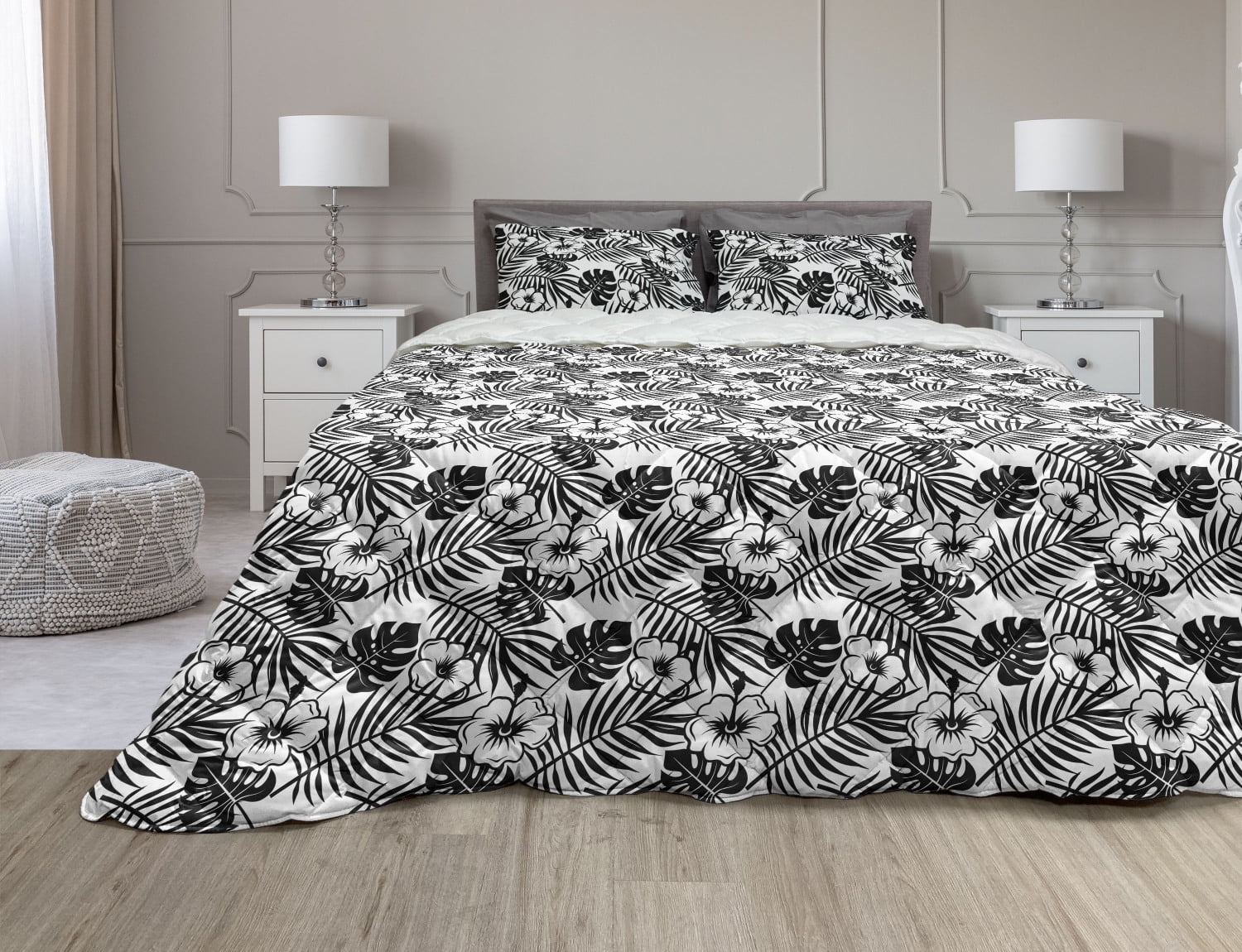 Exotic Comforter & Sham Bedding Set, Tropical Hibiscus Blossoms ...