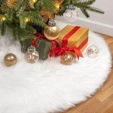 Large Indoor/Outdoor 48inch White Faux Fur Christmas Tree Skirt for ...