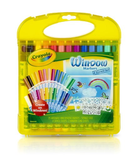 Crayola Window Markers & Stencil Set Easy To Clean Up, 25 Washable Mini ...