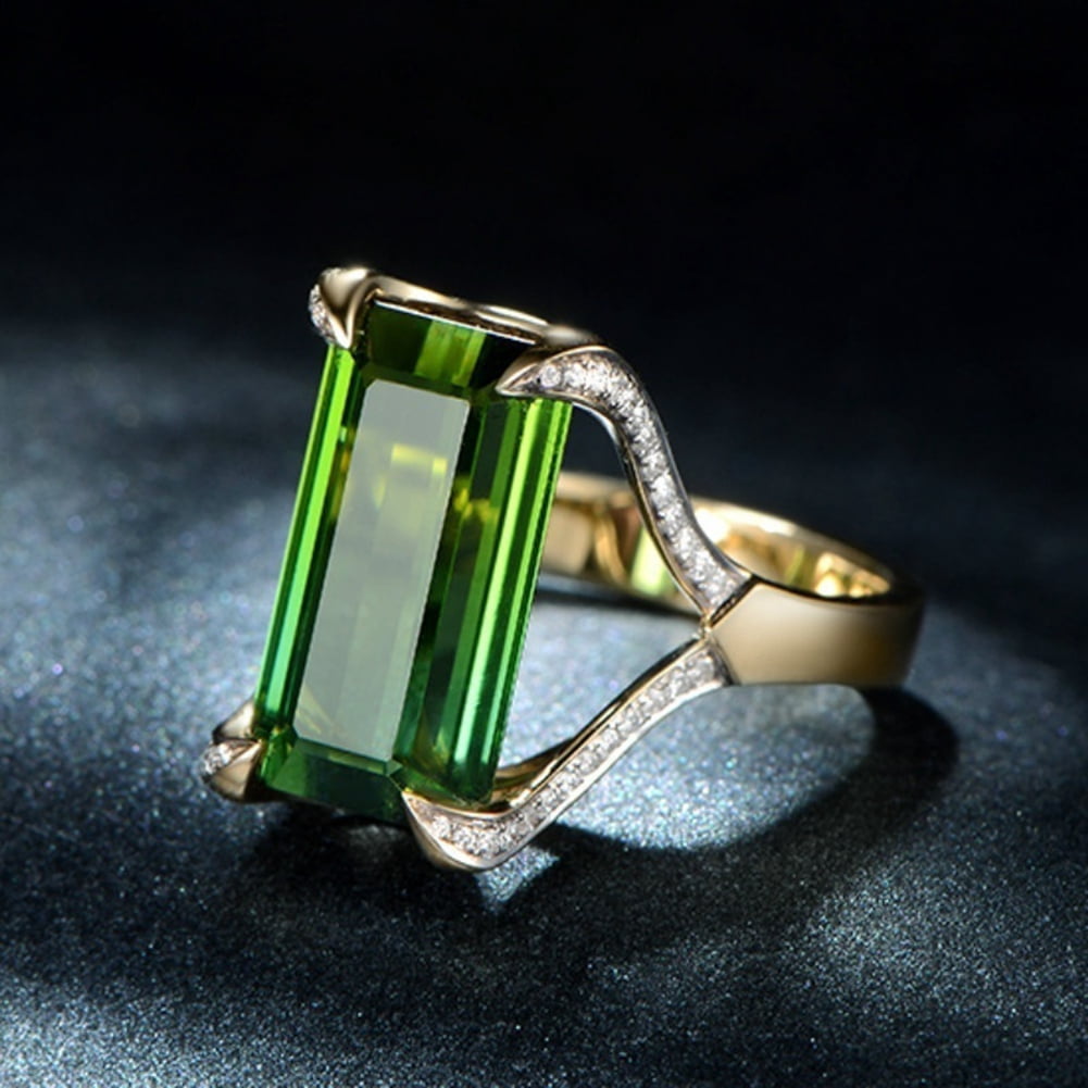 Fashion Green Faux Gemstone Rhinestone Women Finger Ring Charming ...