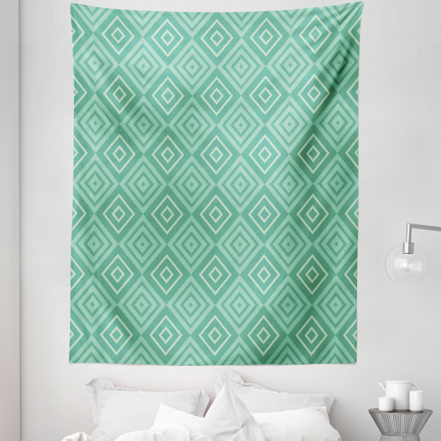 Mint Tapestry, Vertical Nested Squares Diamond Line Pattern Geometrical ...