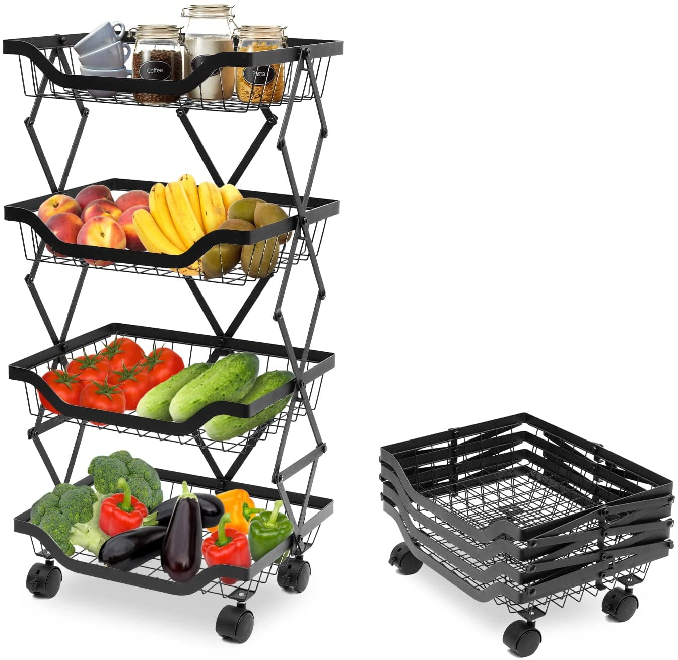 Buy ZUDKSUY 4-Tier Vegetable Stand，Trolley Cart with Rolling Wheels ...