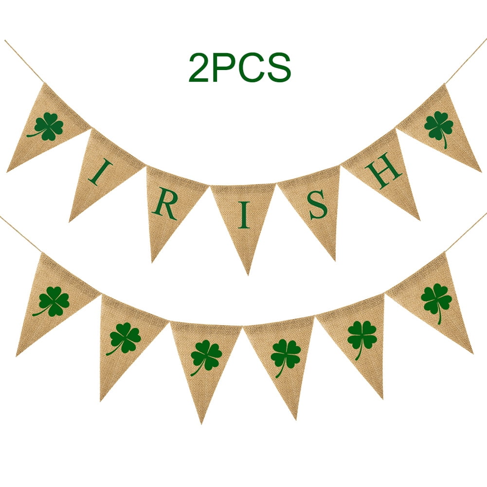 2 Pcs 250cm Irish Burlap Banners Bunting Garland Flags for St. Patrick ...