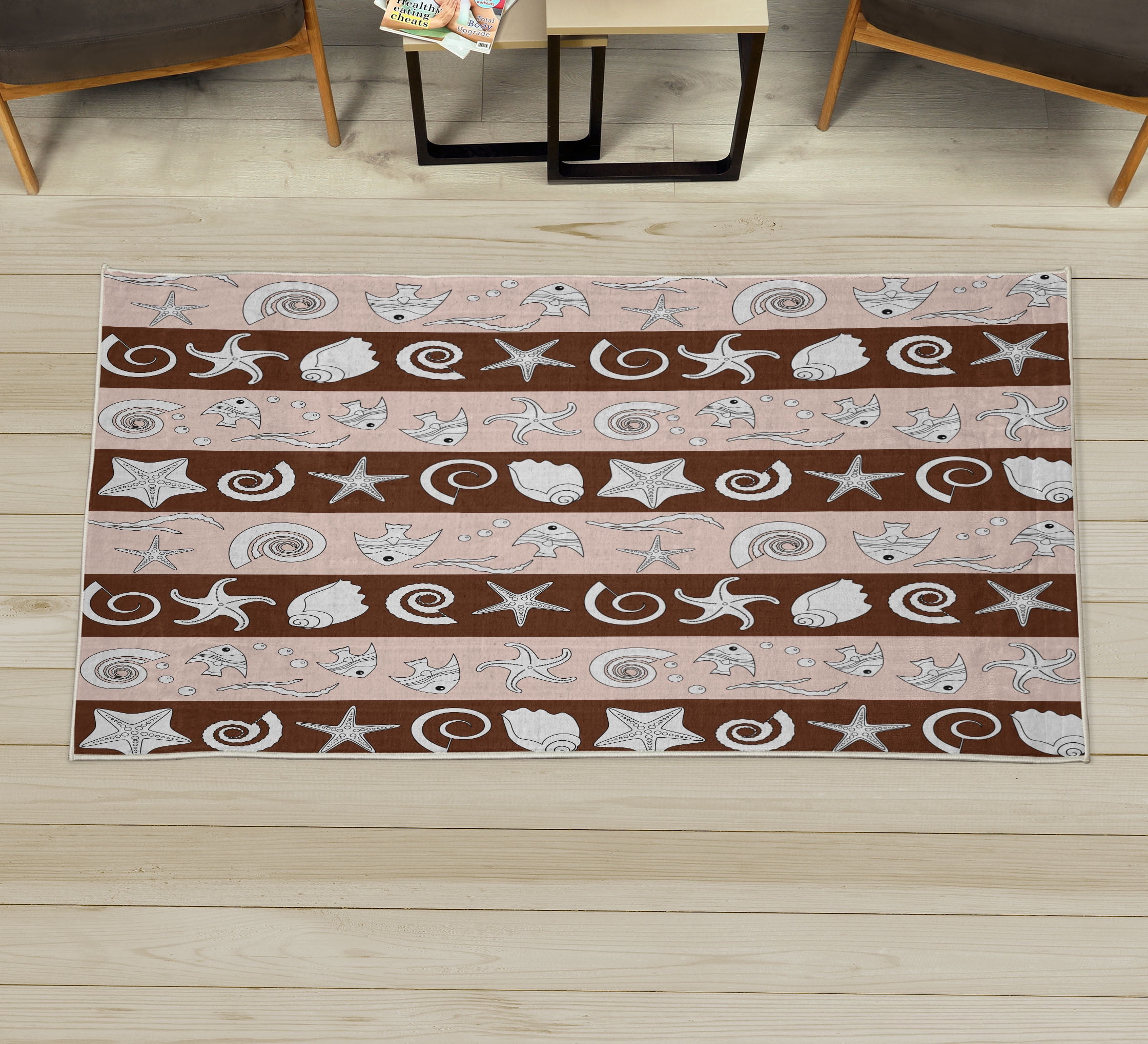 Nautical Decorative Rug, Marine Theme Sea Animals Fishes Shells on ...