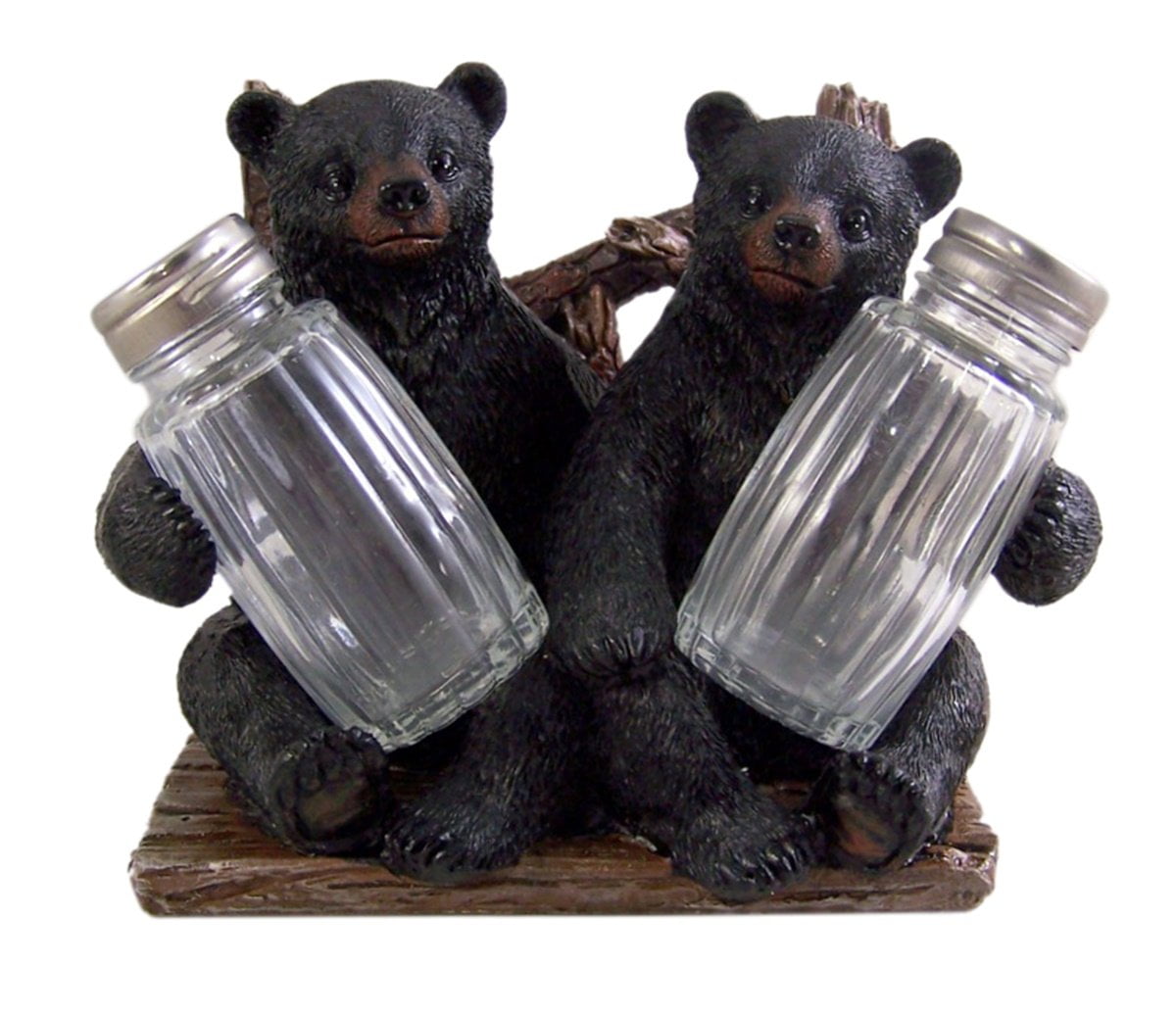 Decorative Side by Side Black Bear Salt and Pepper Shaker Napkin Holder ...