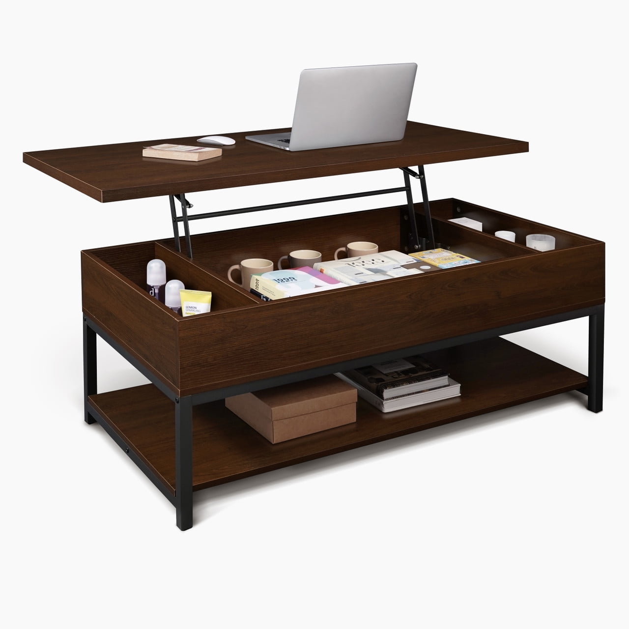 CAPHAUS Lift Top Coffee Table w/ Storage, Coffee Table w/ Bottom Open ...