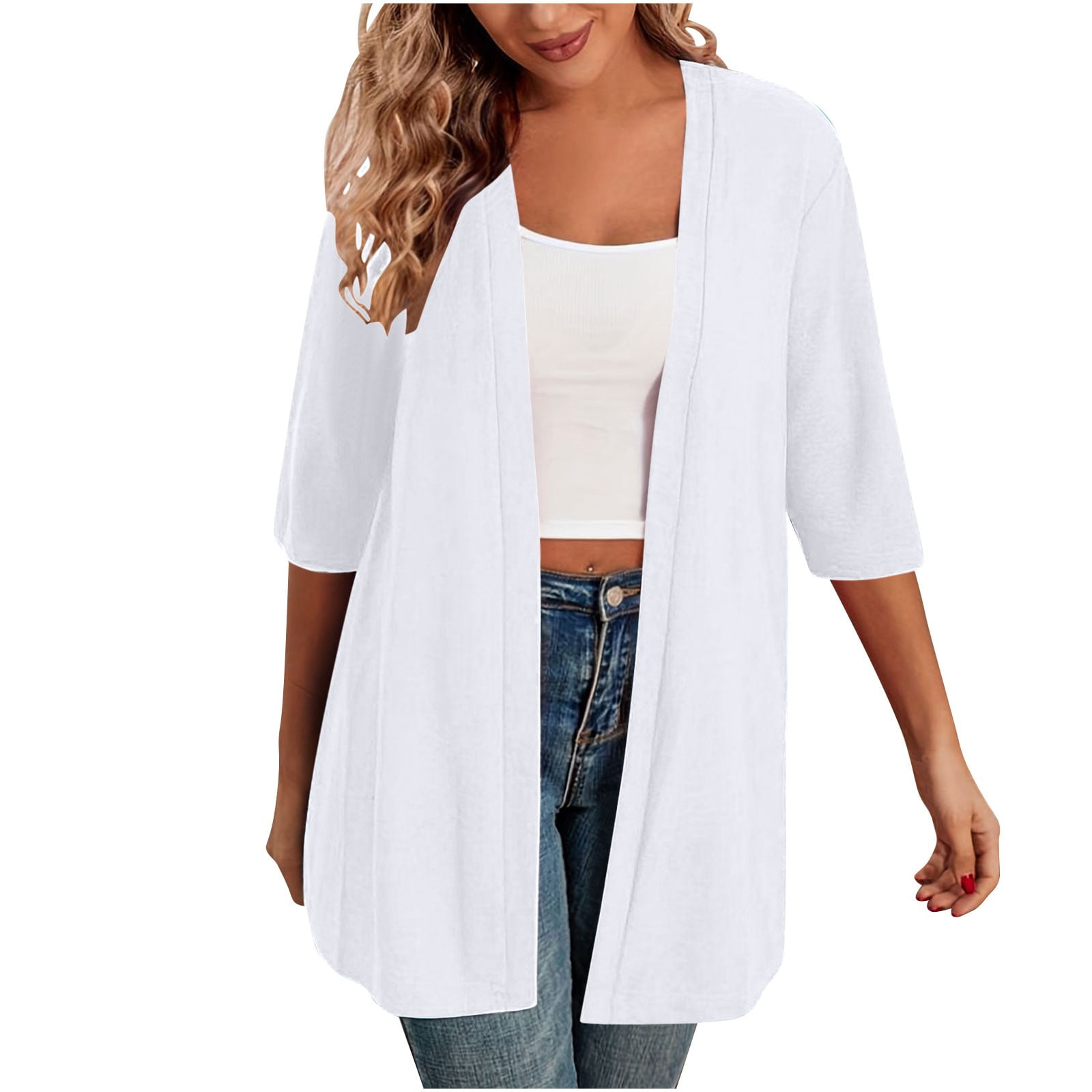 Timegard Cardigans For Women 1/2 Sleeve Open Front Lightweight Solid Color Casual Loose Jacket Tops Xl