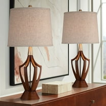 "360 Lighting Mid-Century Modern Accent Table Lamps, Brown Wood Finish ...