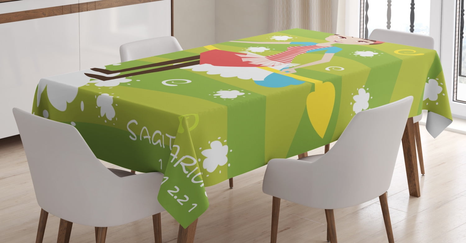 Zodiac Sagittarius Tablecloth, Cartoon Girl Sitting on an Arrow Motif ...