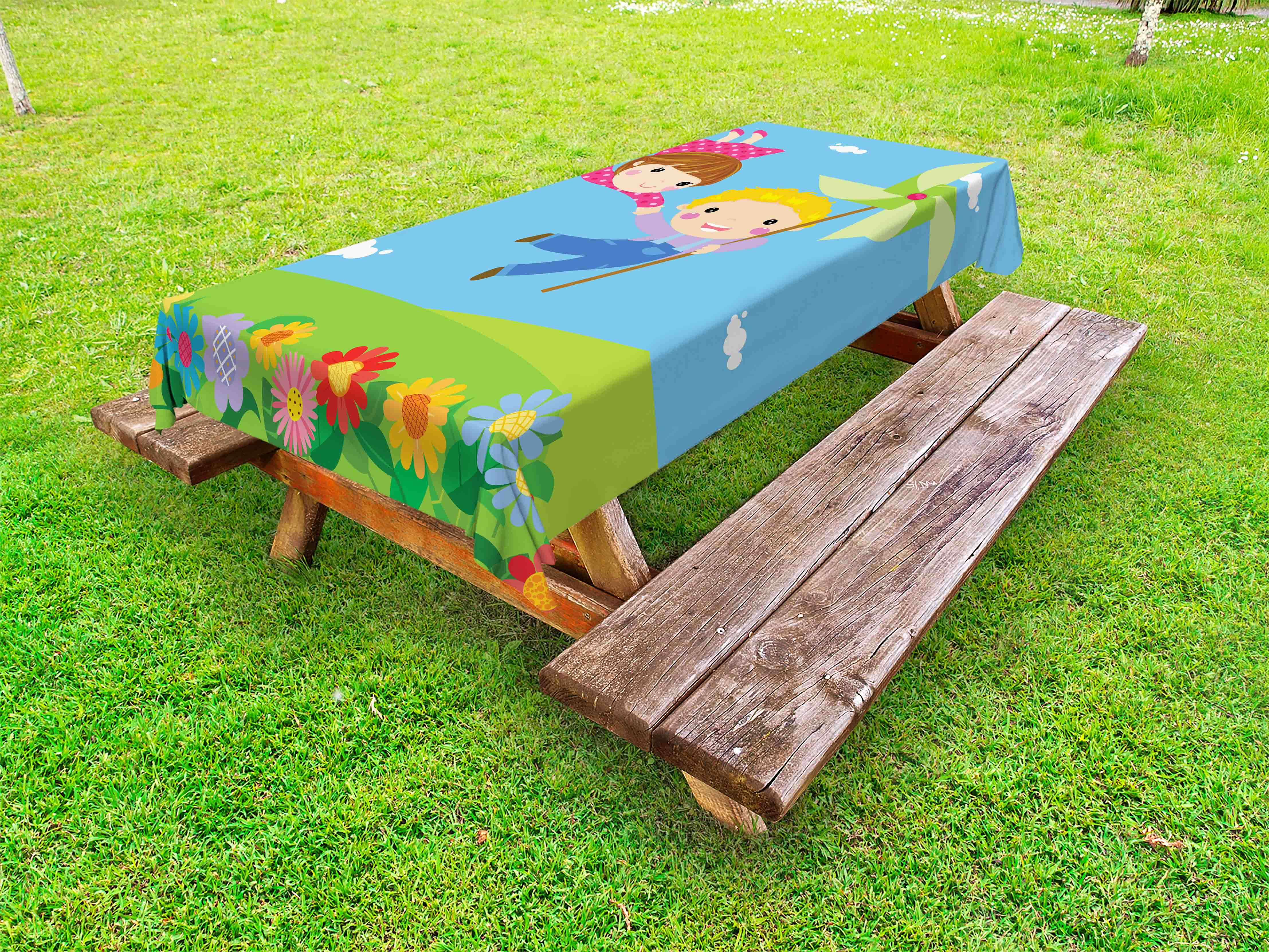 Pinwheel Outdoor Tablecloth, Little Boy and Girl Flying Fantasy Fairy ...