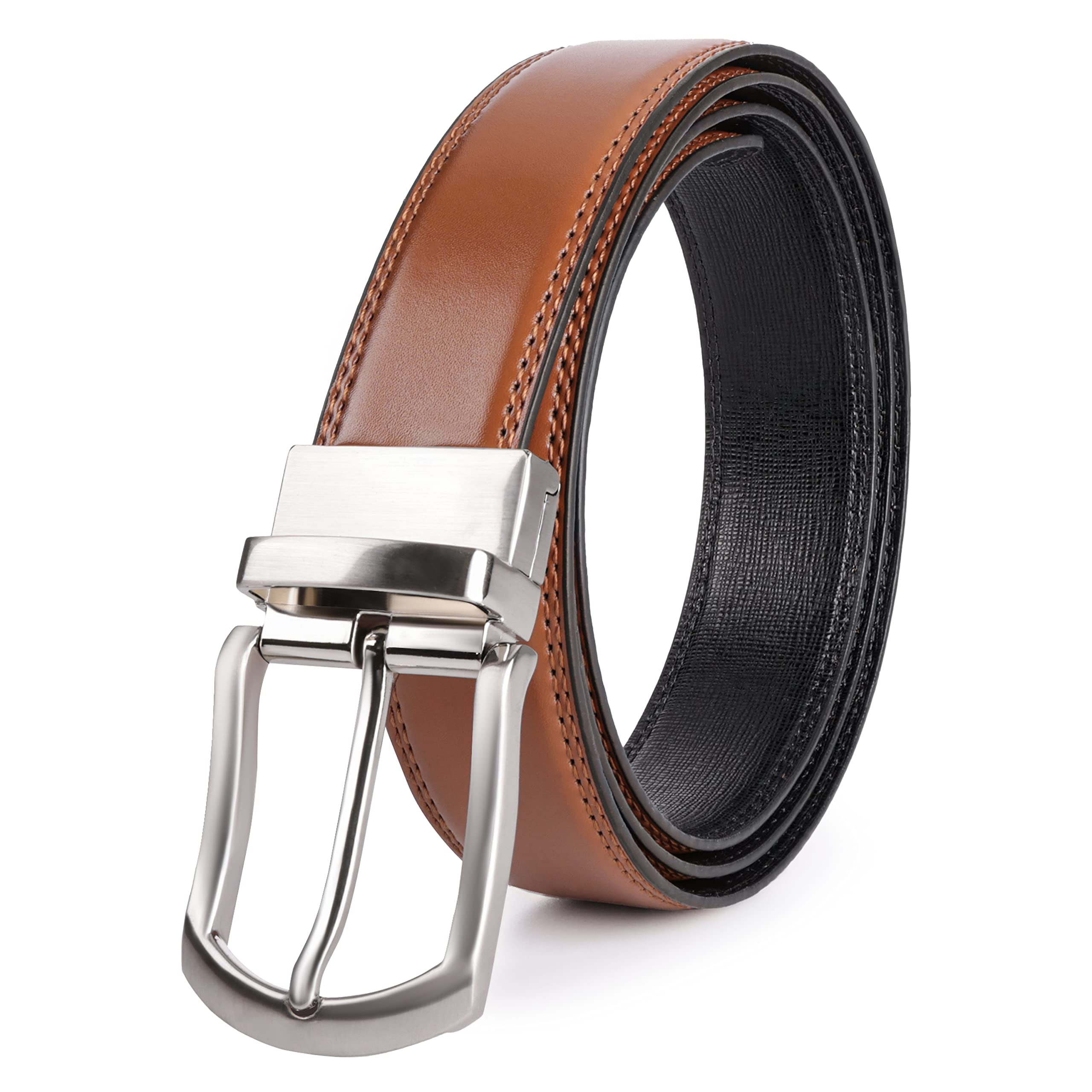 SUNYA Mens Belts Leather, 1.3" Reversible Belts for Men. Mens Dress Belt Classic Design for ...