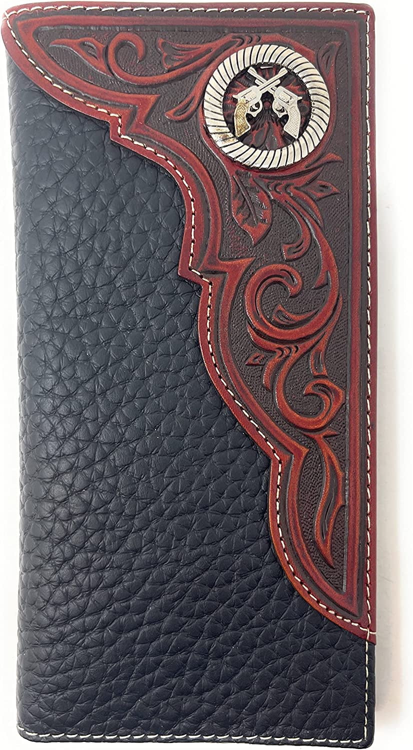 Western Premium Genuine Leather Tooled Men's Long Bifold Wallet premium ...