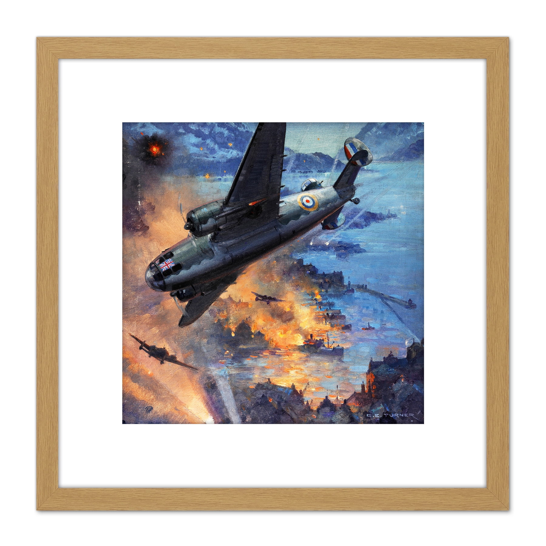 Turner War WWII Hudson Bombers Raid Painting 8X8 Inch Square Wooden ...