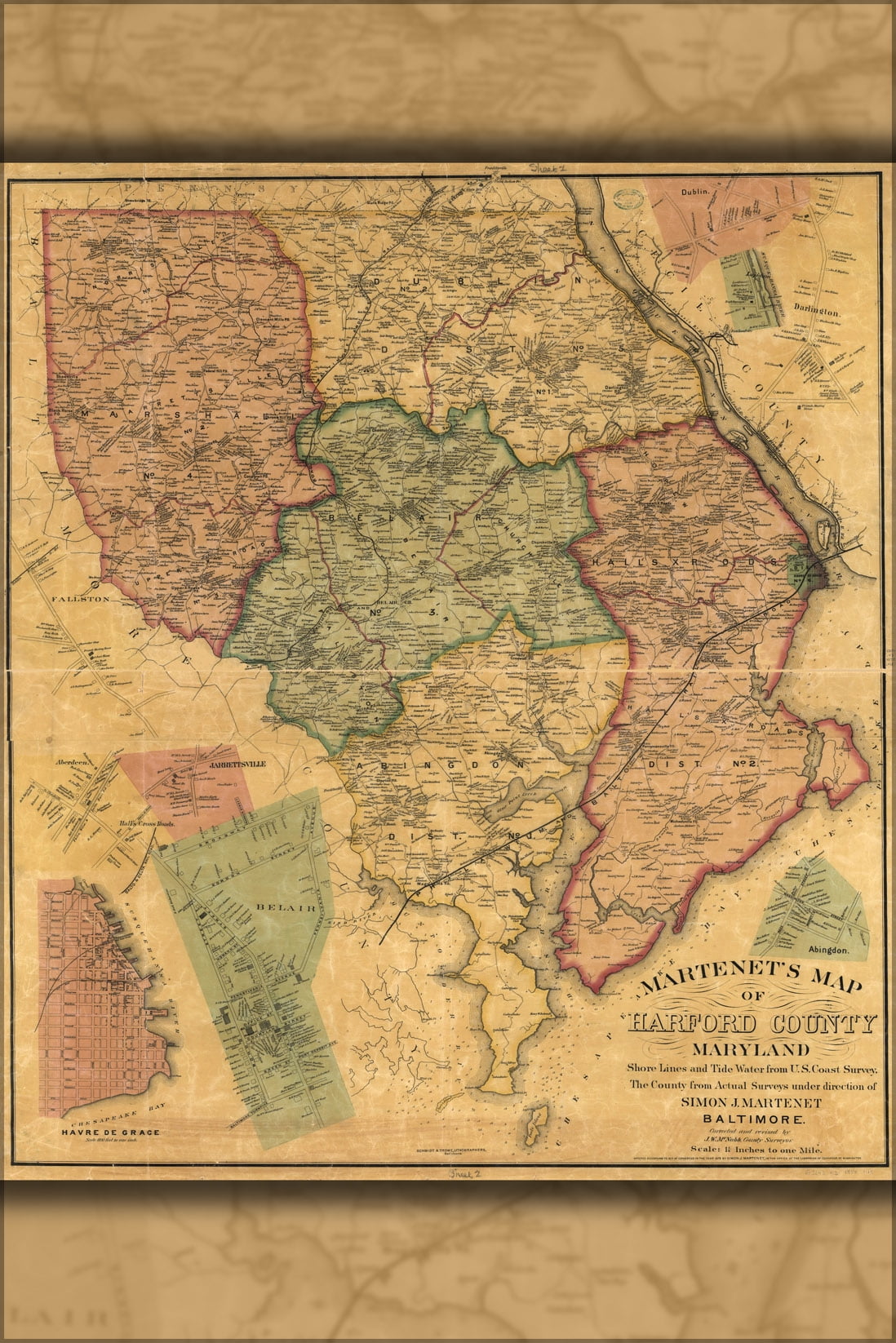 24"x36" Gallery Poster, Map of Harford County, Maryland 1878 - Walmart.com