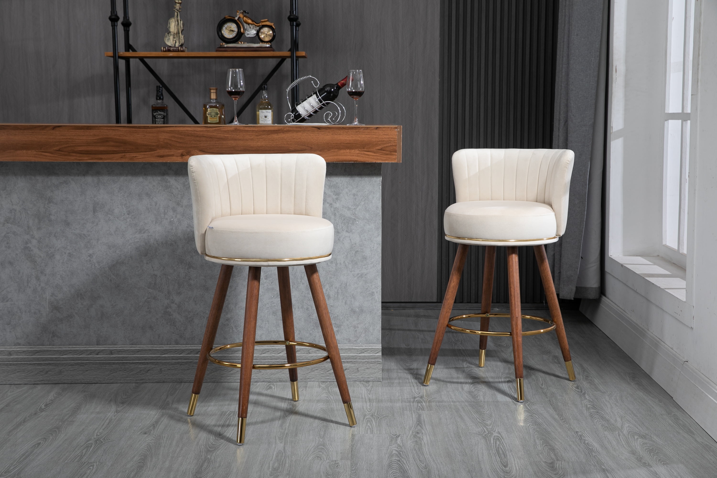 Luccalily Velvet Bar Stools Set of 2,the seat with a 360 degrees rotate ...