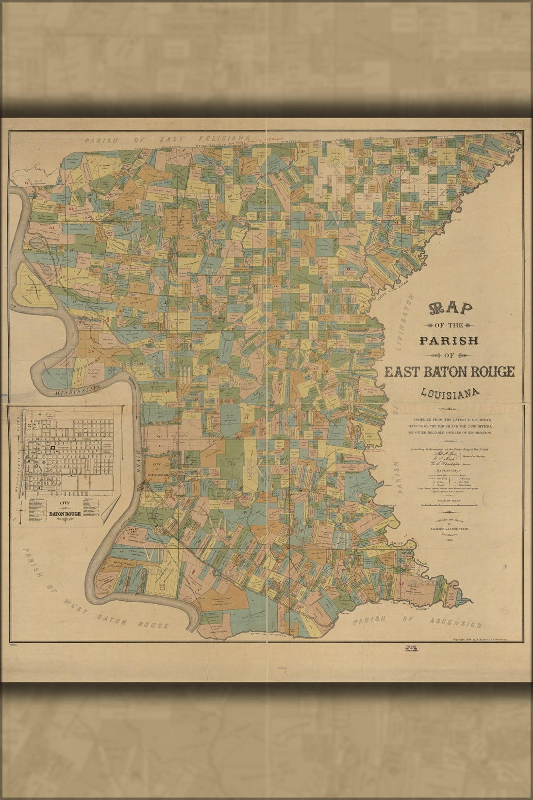 24"x36" Gallery Poster, Map of Parish of East Baton Rouge, Louisiana ...