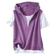 Ashyfjp Womens Tops Casual Solid Color Short Sleeve Fake Two Piece ...