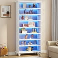 Tribesigns 9 Tiers Bookcase with LED Lighting White Bookshelf with 64 ...