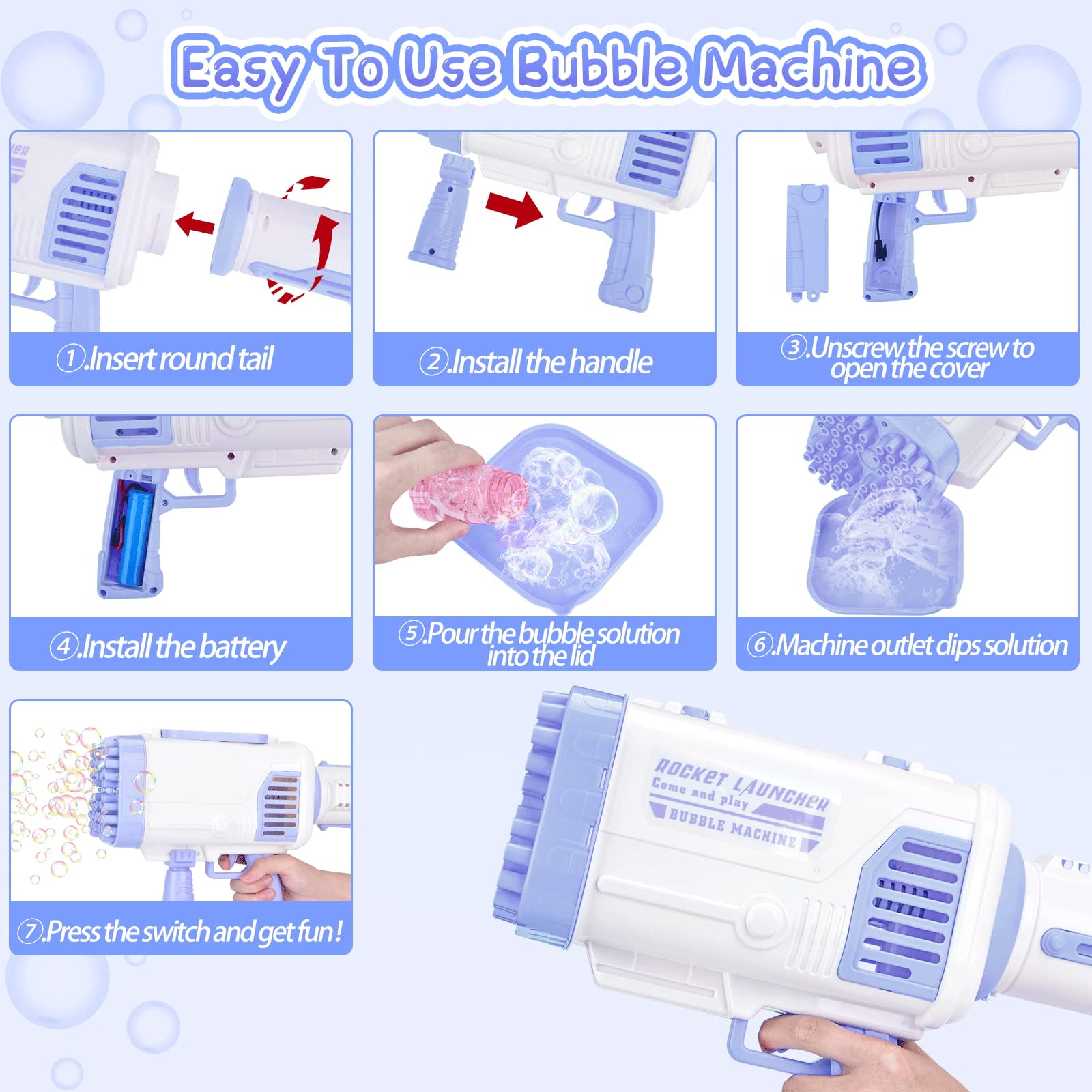 Buy Bubble Bazooka Machine,64 Hole Rocket Launcher, TIK Tok Bubble ...