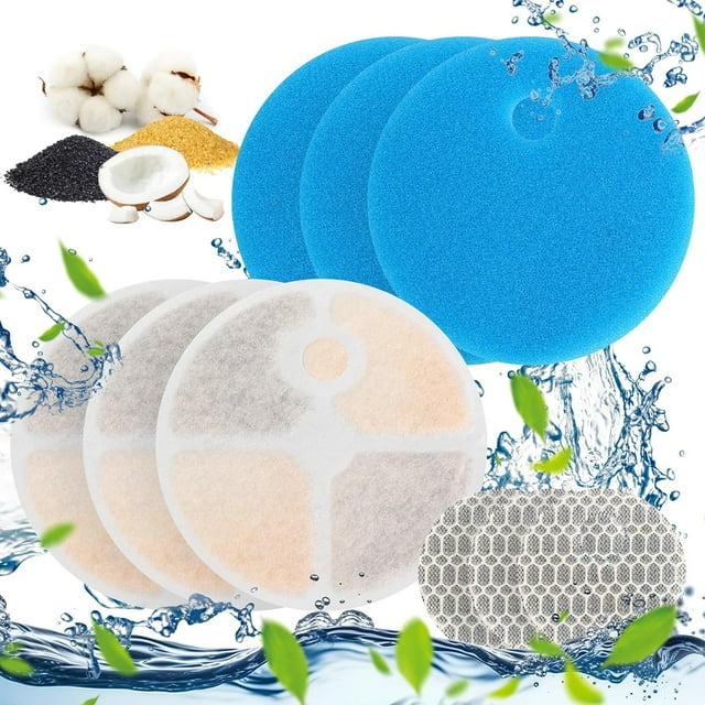 Cat Water Fountain Filter Pack of 3, Double Sponge Filter and Multiple ...