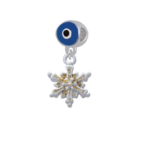 White Snowflake with Glitter and Clear AB Crystal - Blue Evil Eye Charm ...