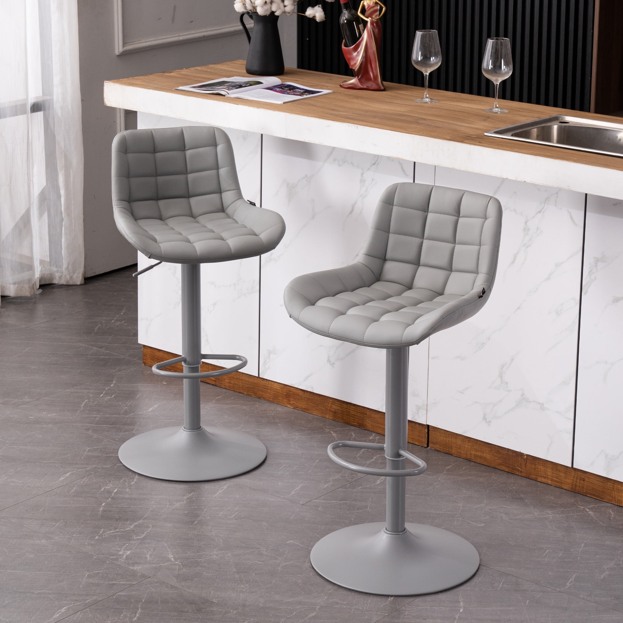YOUNIKE Bar Stools with Soft Cushion Set of 2 Adjustable Swivel Bar ...