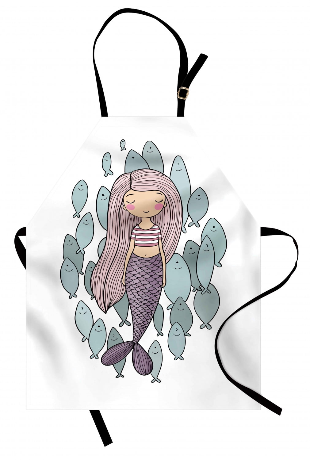 Mermaid Apron Cartoon Girl Living in the Sea with Flock of Fish Fantasy ...