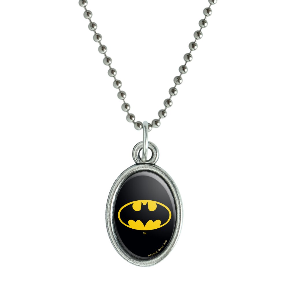 Batman Classic Bat Shield Logo Antiqued Oval Charm Pendant with Chain ...