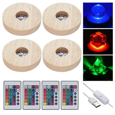 4 Pcs Wooden LED Night Light Base Lighted Display Lamp Base Stand with ...