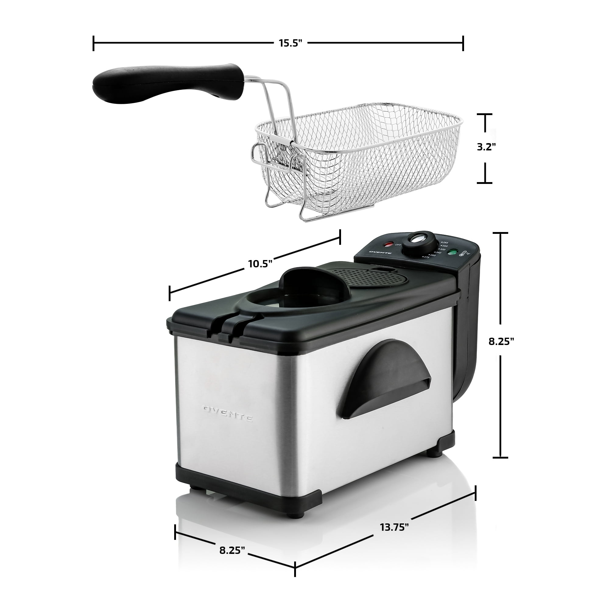 OVENTE New Electric Deep Fryer 2 Liter Capacity, 1500 Watt Lid with ...