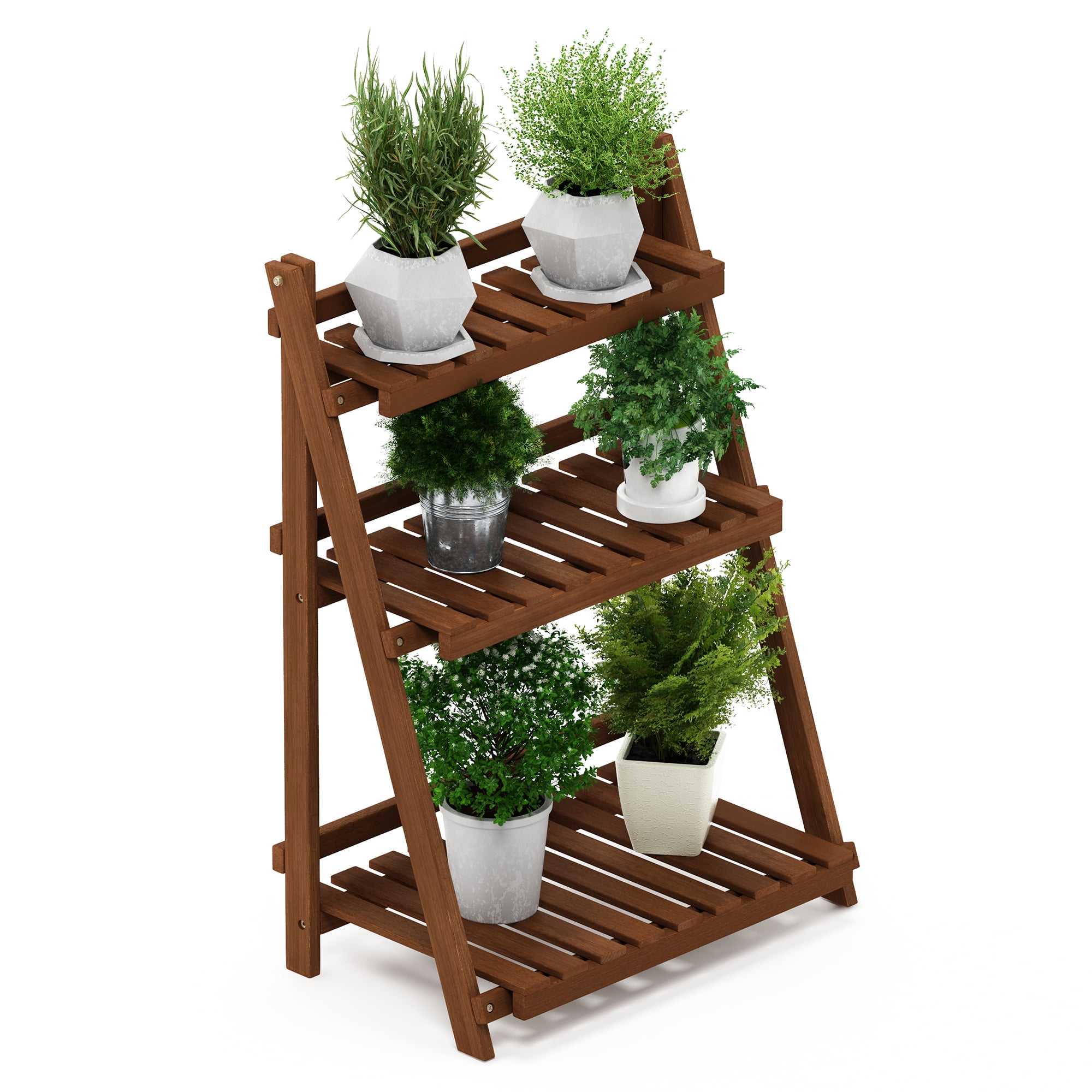 Furinno Tioman Hardwood 3-Tier Flower Rack in Teak Oil - Walmart.com