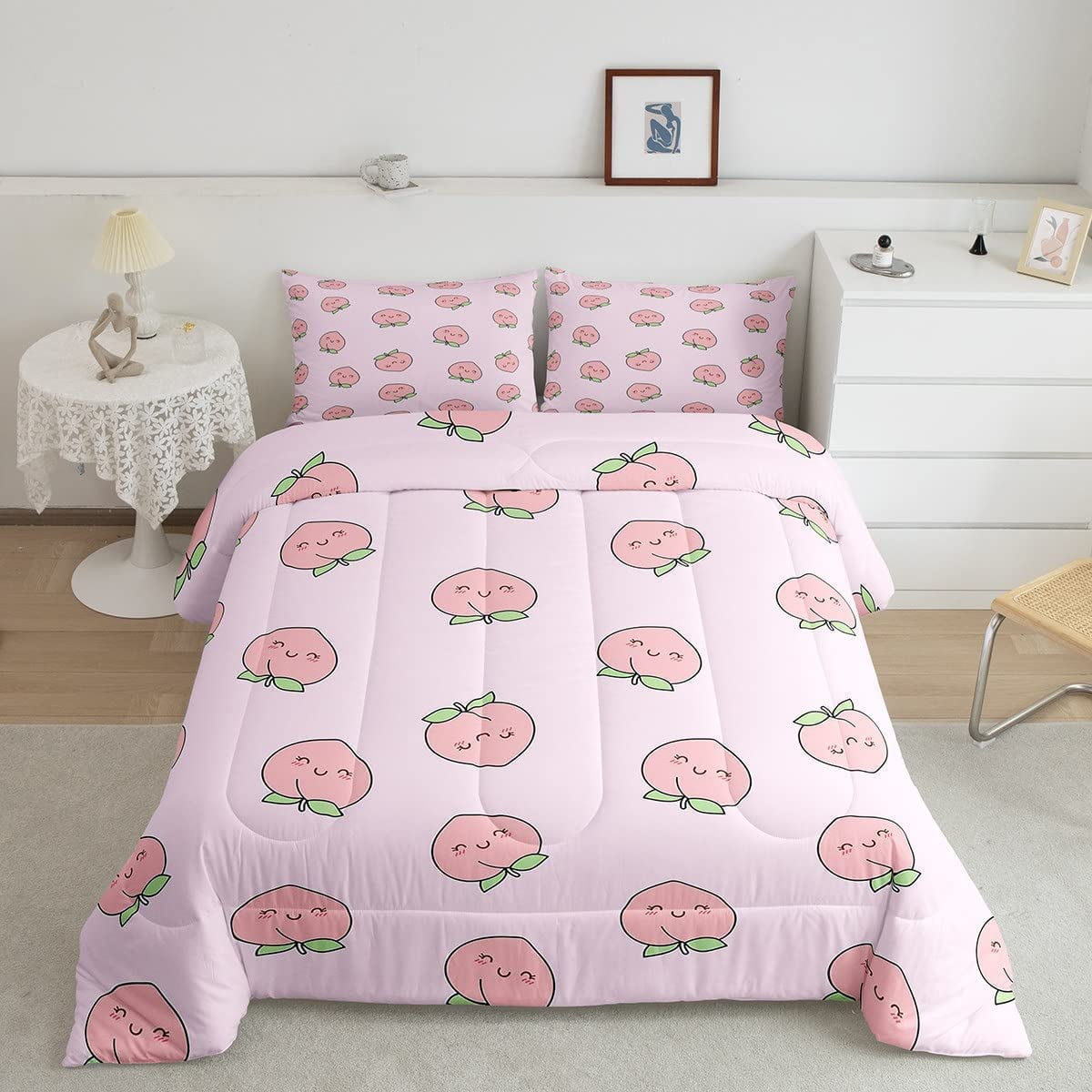 YST Peach Comforter Set Queen for Girls Women Kids Cute Cartoon Red ...