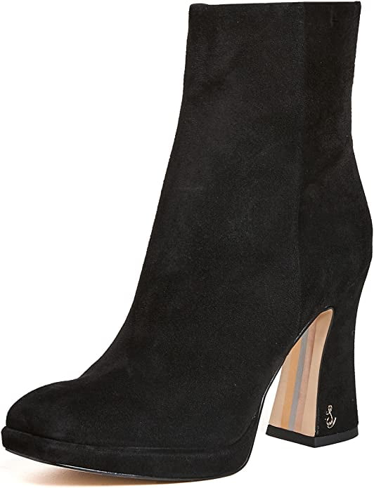 Sam Edelman Jaye Black Suede Block Heel Rounded Toe Leather Ankle Boots ...