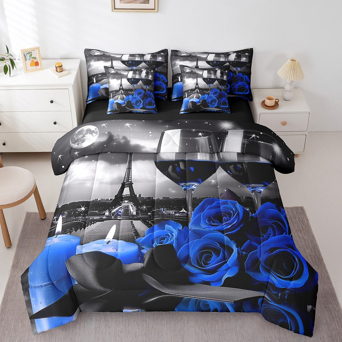 Click here for Yst Rose Wine Glass 7 Pcs Comforter Set Queen girl... prices