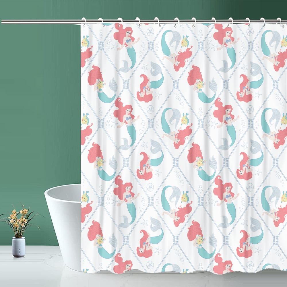 Mermaid Ariel Design Shower Curtain 35x72 Inch Watercolor Bathroom ...