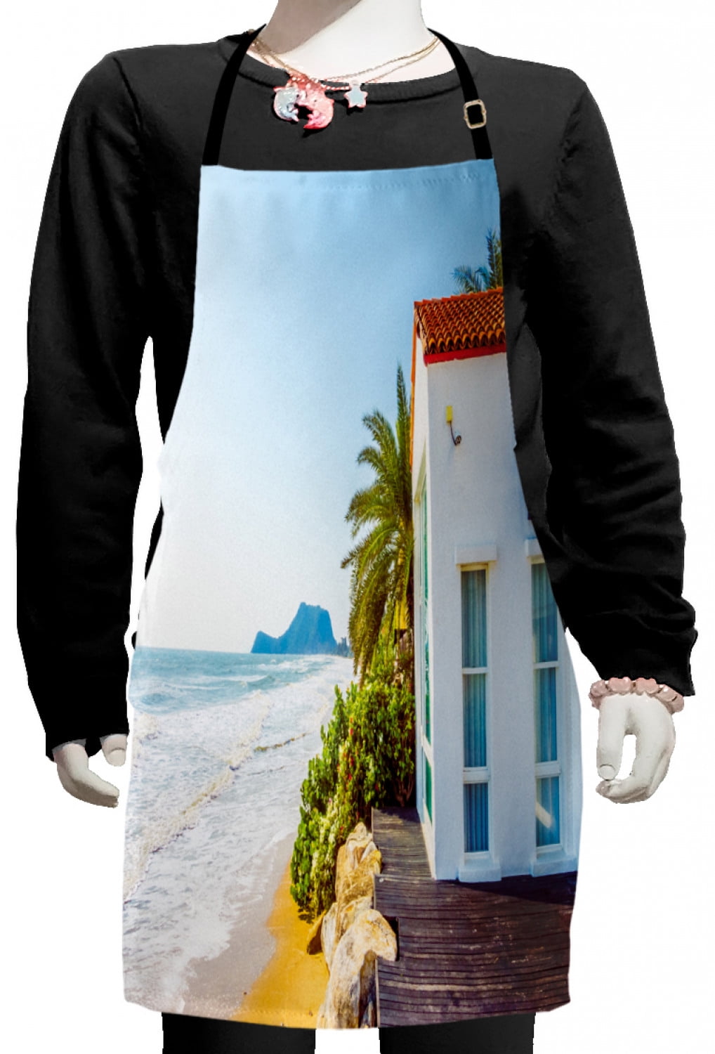 Ocean Kids Apron, Coastal Charm Themed Beach House Porch View Moroccan ...