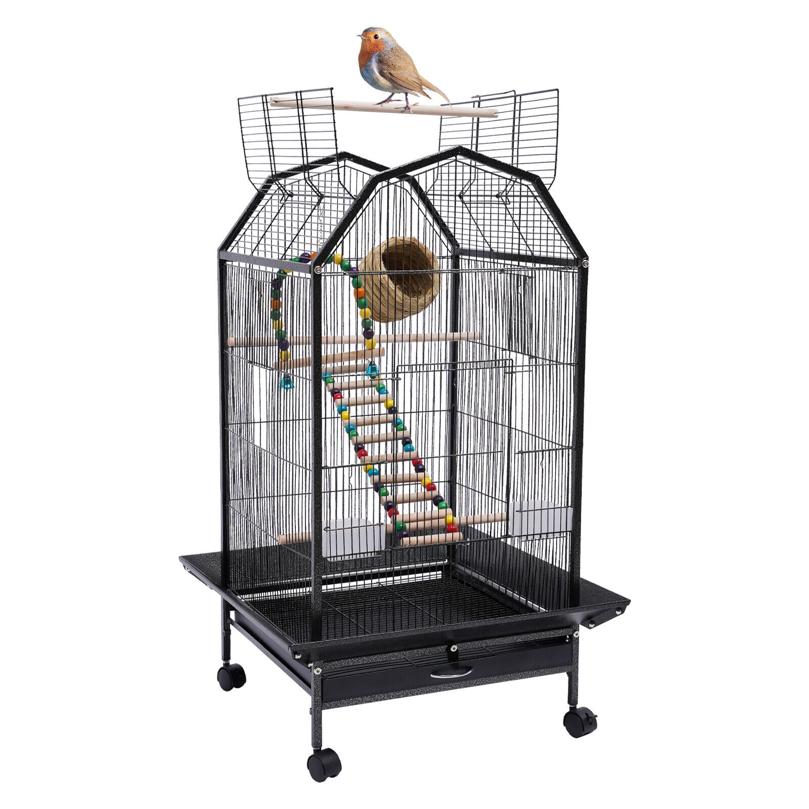 39.9'' Bird Cage Large Cockatiel Parakeet Finch Rolling Canary Cage W ...
