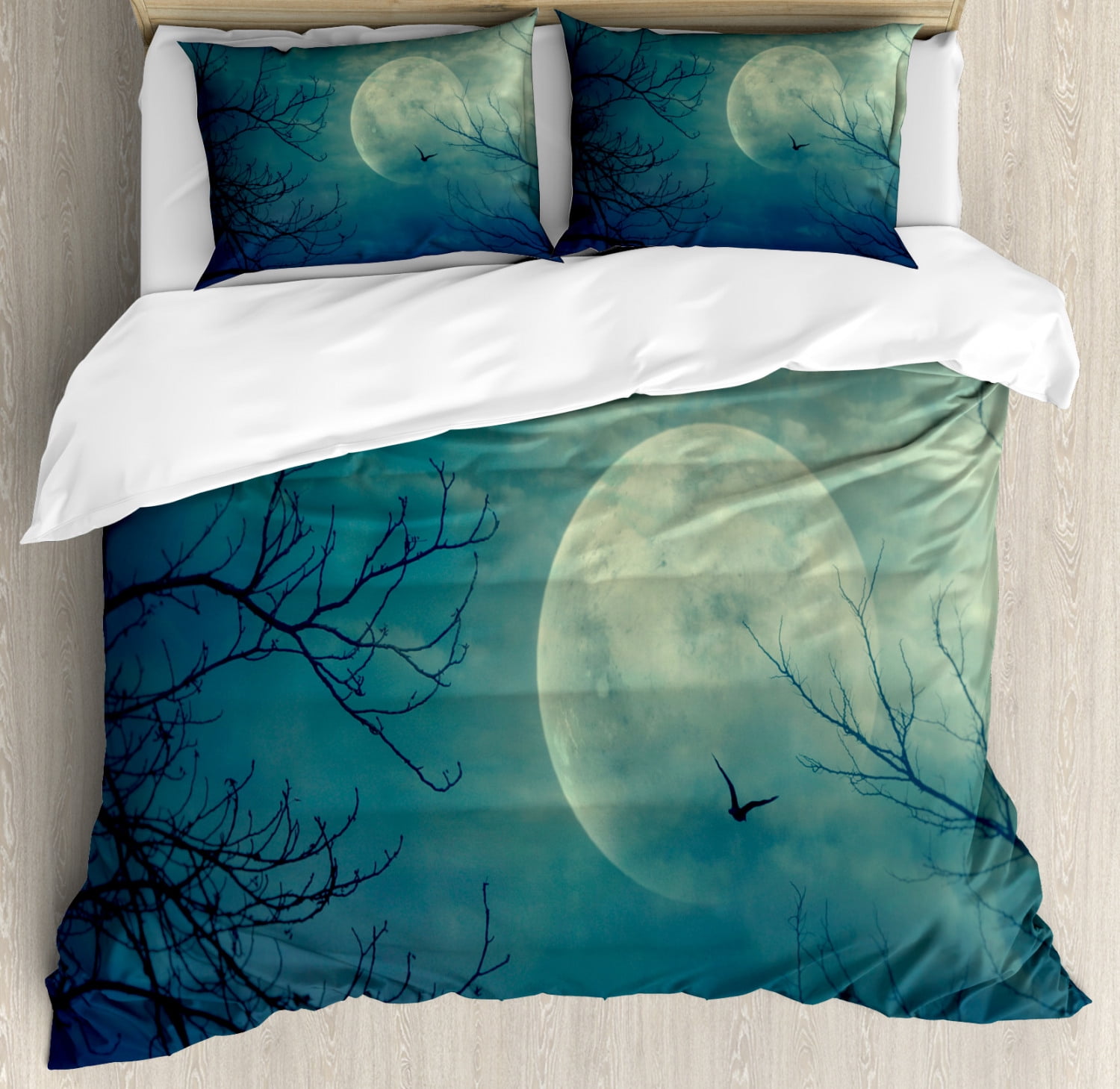 Horror House Duvet Cover Set Queen Size, Halloween with Full Moon in ...