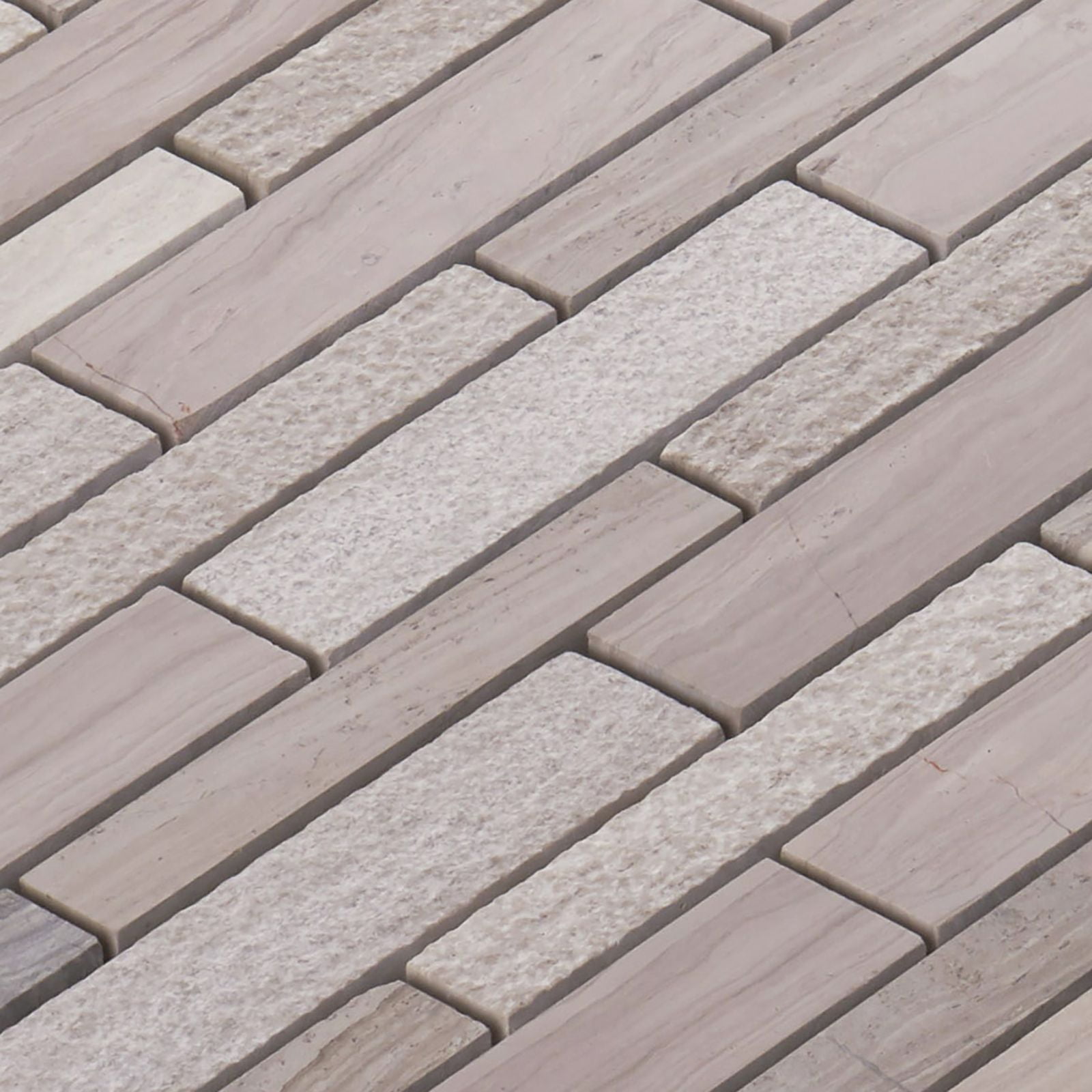 Buy Sample - Taupe Gray Linear White Oak Marble Stone Linear Mosaic ...