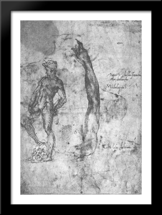Study for an arm of the marble David and the figure of the bronze David ...