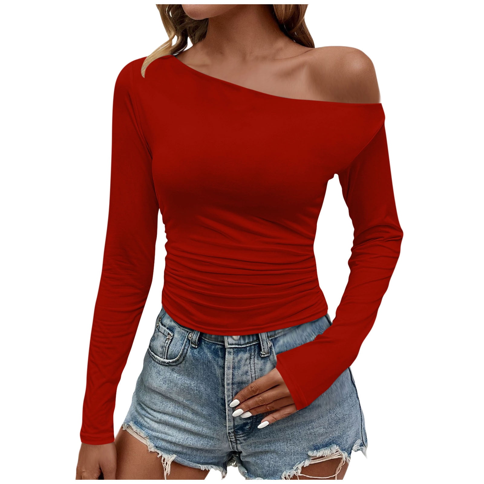 Click here for Lenpel Womens Off One Shoulder Tops Long Sleeve As... prices