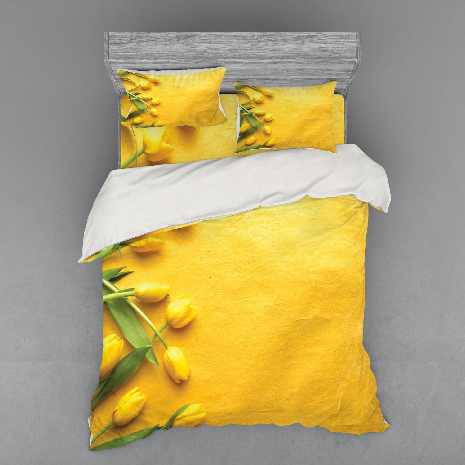 Ambesonne Yellow Bedding Set 4 Pcs, Tulip Flowers Garden, Queen, Yellow ...