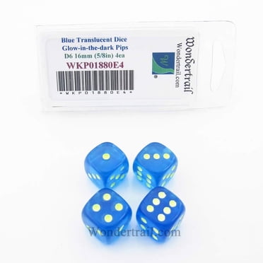 Blue Transparent Dice with Glow in the Dark Pips D6 16mm (5/8in) Pack ...
