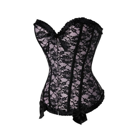 Corset Dress Overbust Bustier Gothic Basque Boned Lingerie Thong Set ...